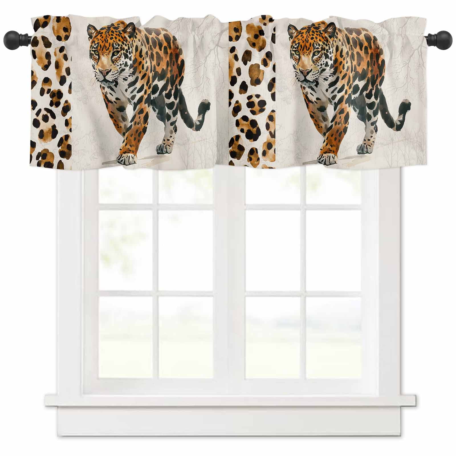 Vintage Leopard Valances for Windows Farmhouse Kitchen Curtains ...