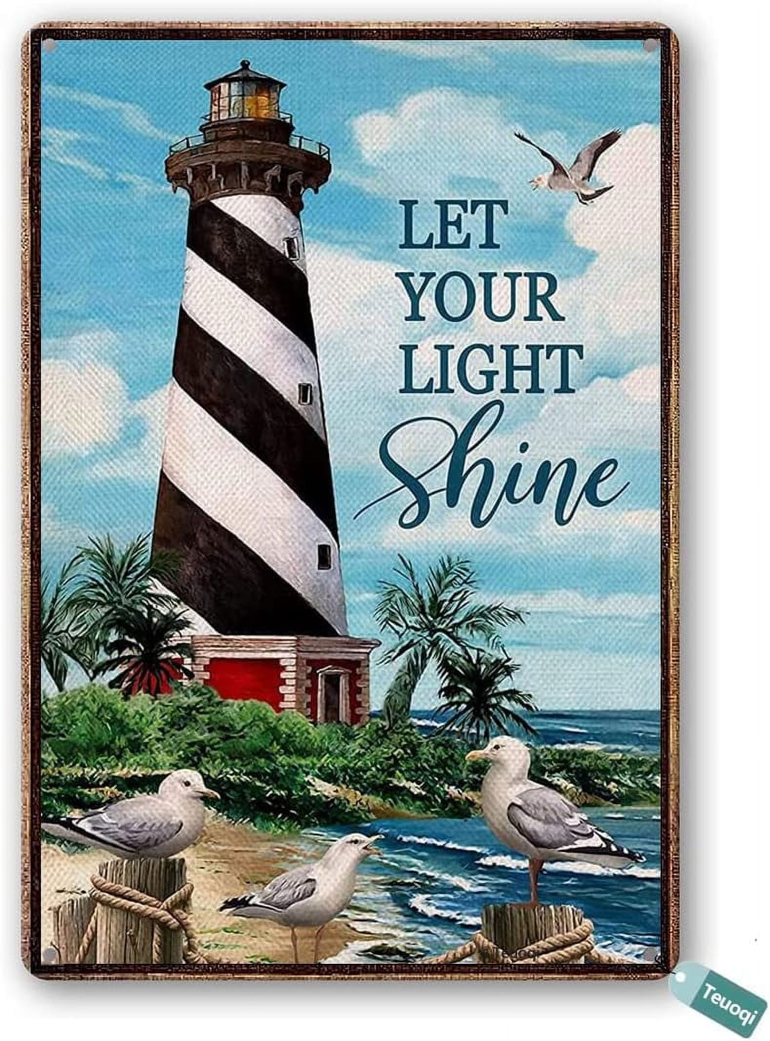 Vintage Let Your Light Shine Summer Beach Coastal Lighthouse Metal ...