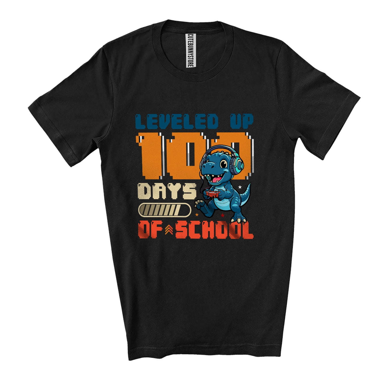 Vintage Leveled Up 100 Days Of School; Joyful Dinosaur Playing Game; T ...
