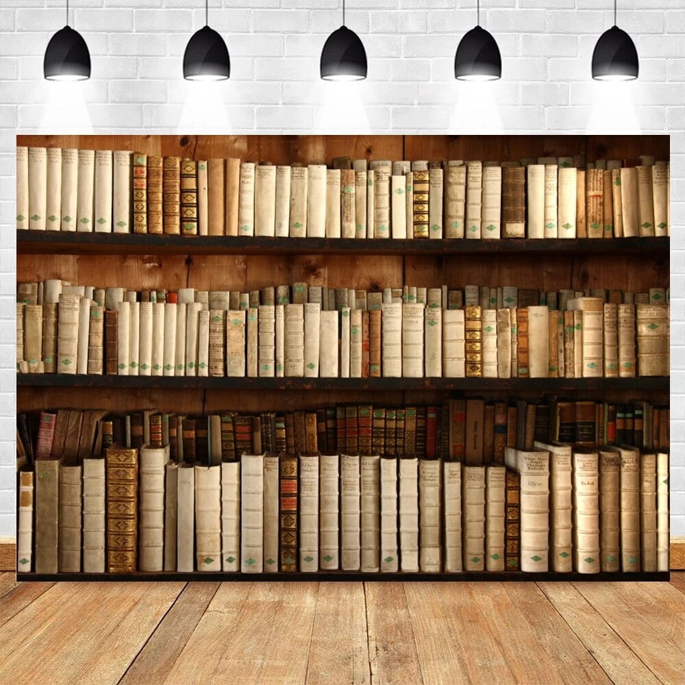 Vintage Library Backdrop Photocall Wood Bookshelf Back To School Baby ...