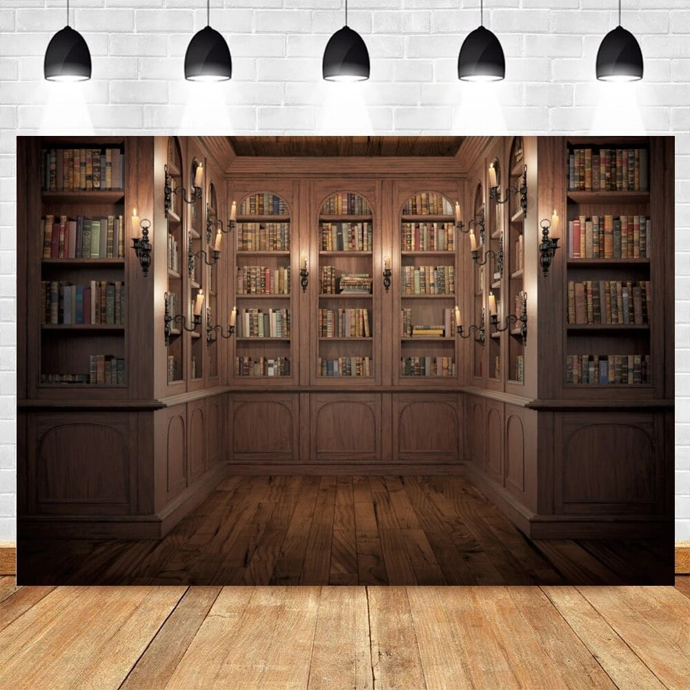 Vintage Library Backdrop Photocall Wood Bookshelf Back To School Baby ...