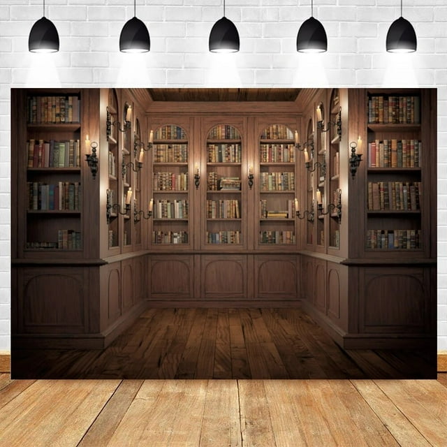 Vintage Library Backdrop Photocall Wood Bookshelf Back To School Baby ...