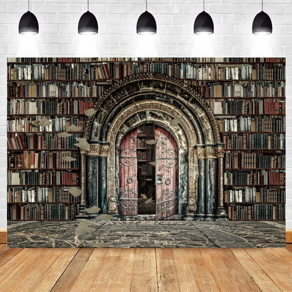 Vintage Library Backdrop Photocall Wood Bookshelf Back To School Baby ...
