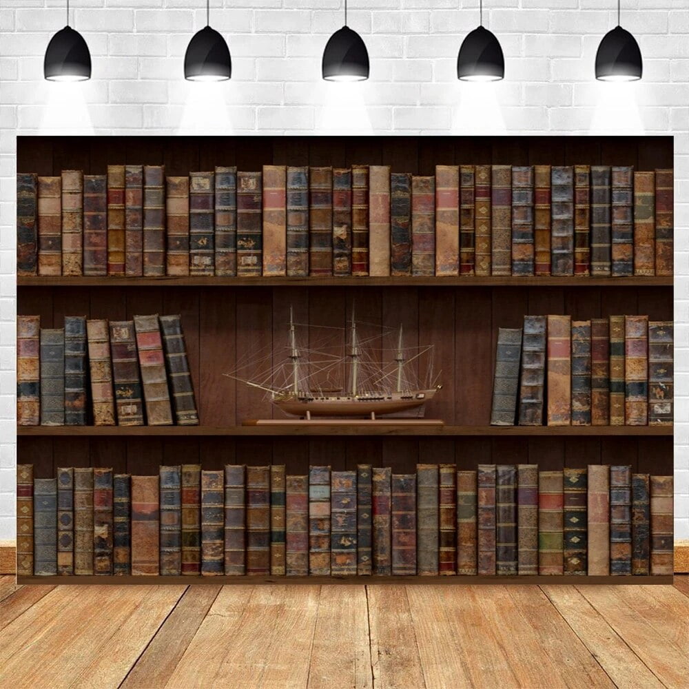 Vintage Library Backdrop Photocall Wood Bookshelf Back To School Baby ...
