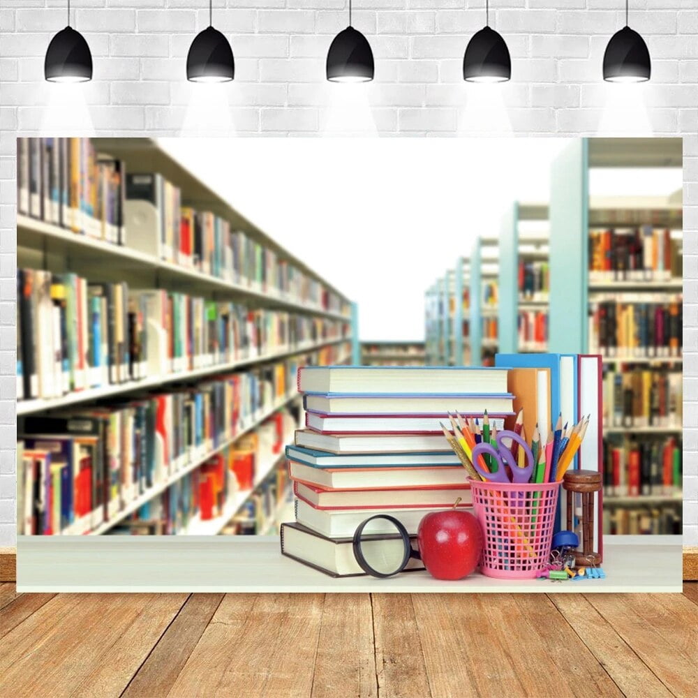 Vintage Library Backdrop Photocall Wood Bookshelf Back To School Baby ...