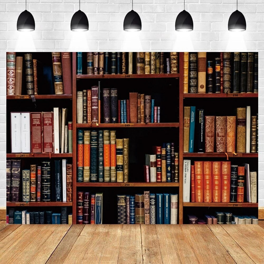 Vintage Library Backdrop Photocall Wood Bookshelf Back To School Baby ...