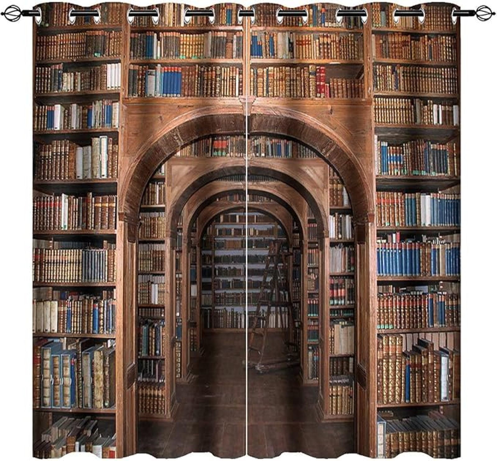 Vintage Library Book Blackout Curtains For Home Decor, Bookshelf ...