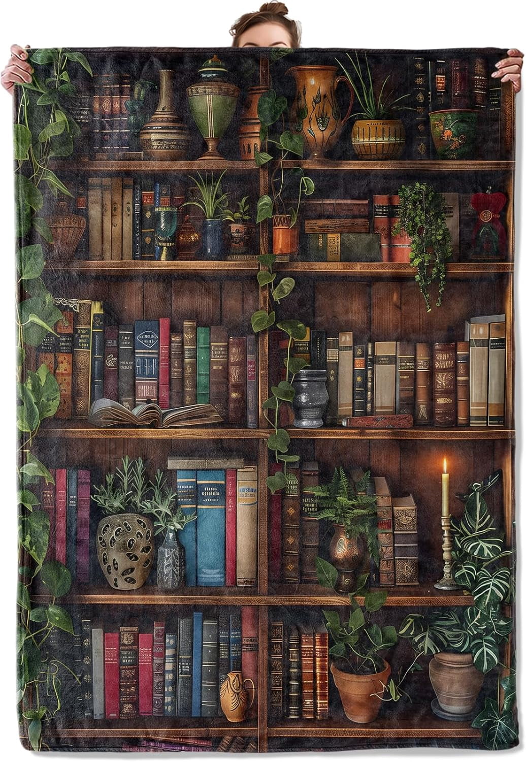 Vintage Library Bookshelf Throw Blanket for Couch Picnic Camping ...