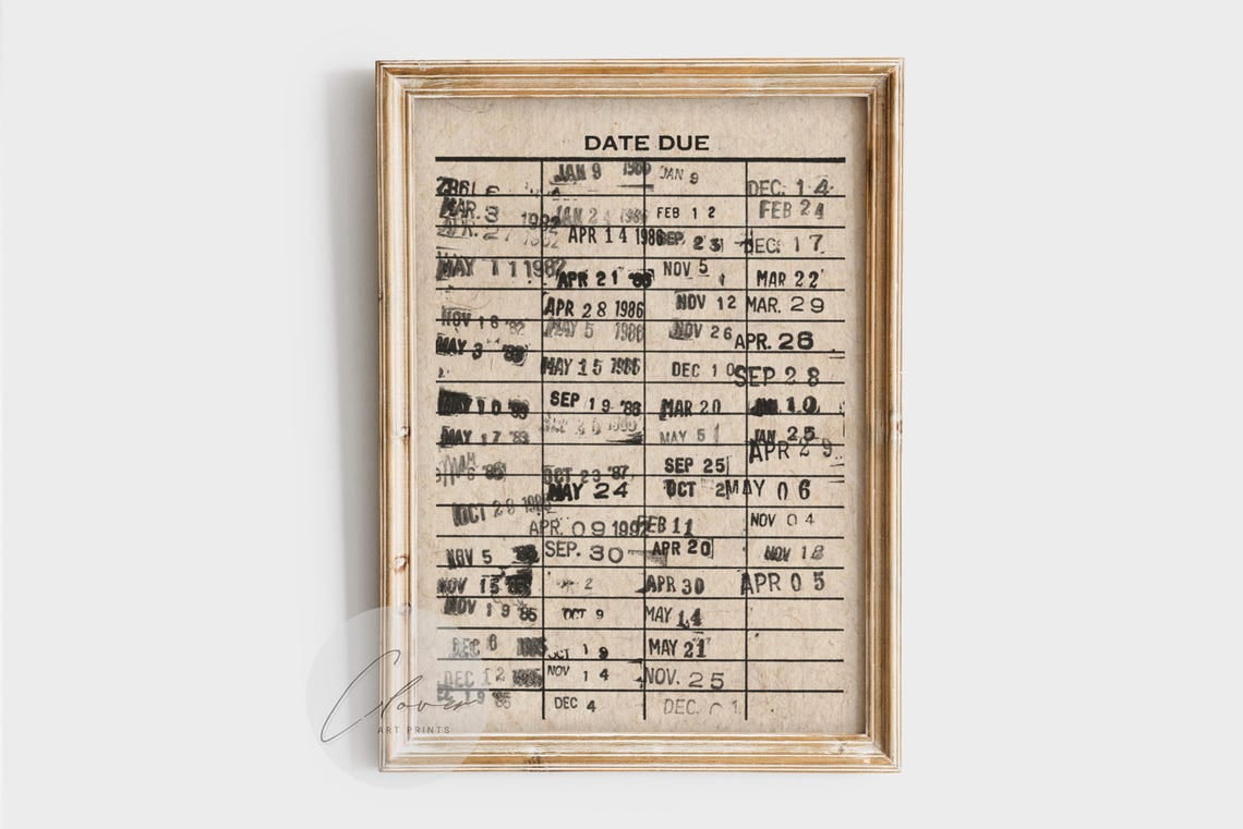 Vintage Library Card Poster Retro Book Due Date Card Poster Antique ...