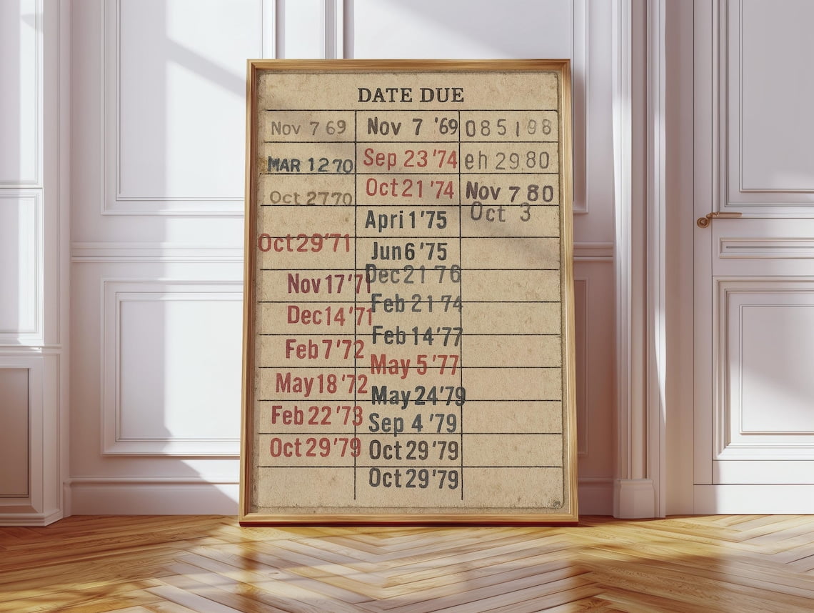 Vintage Library Due Date Card Print – Retro Book Checkout Card Poster ...