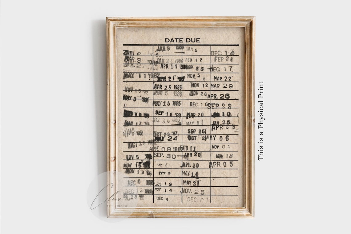 Vintage Library Due Date Wall Art Physical Poster, Library Decor ...