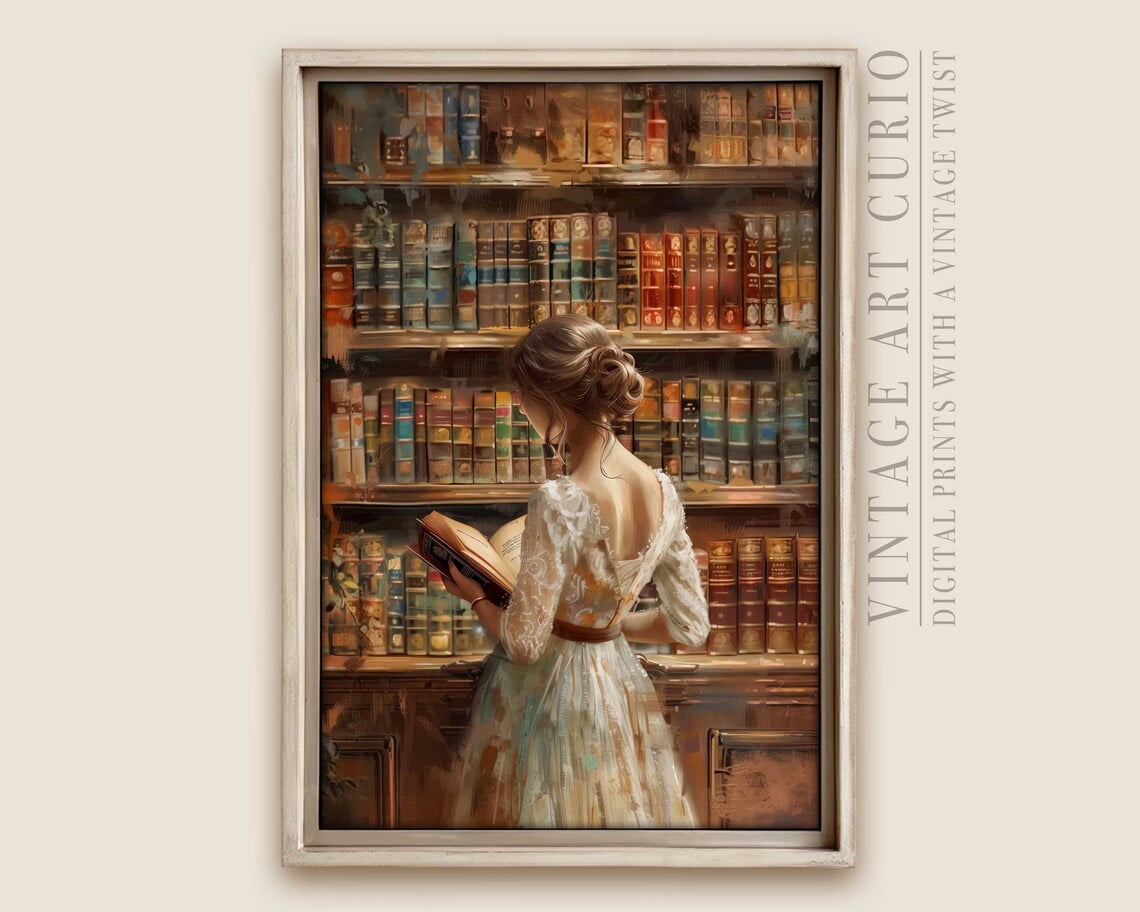 Vintage Library Lady Portrait, Antique French Home Decor #2850, 8x12 ...