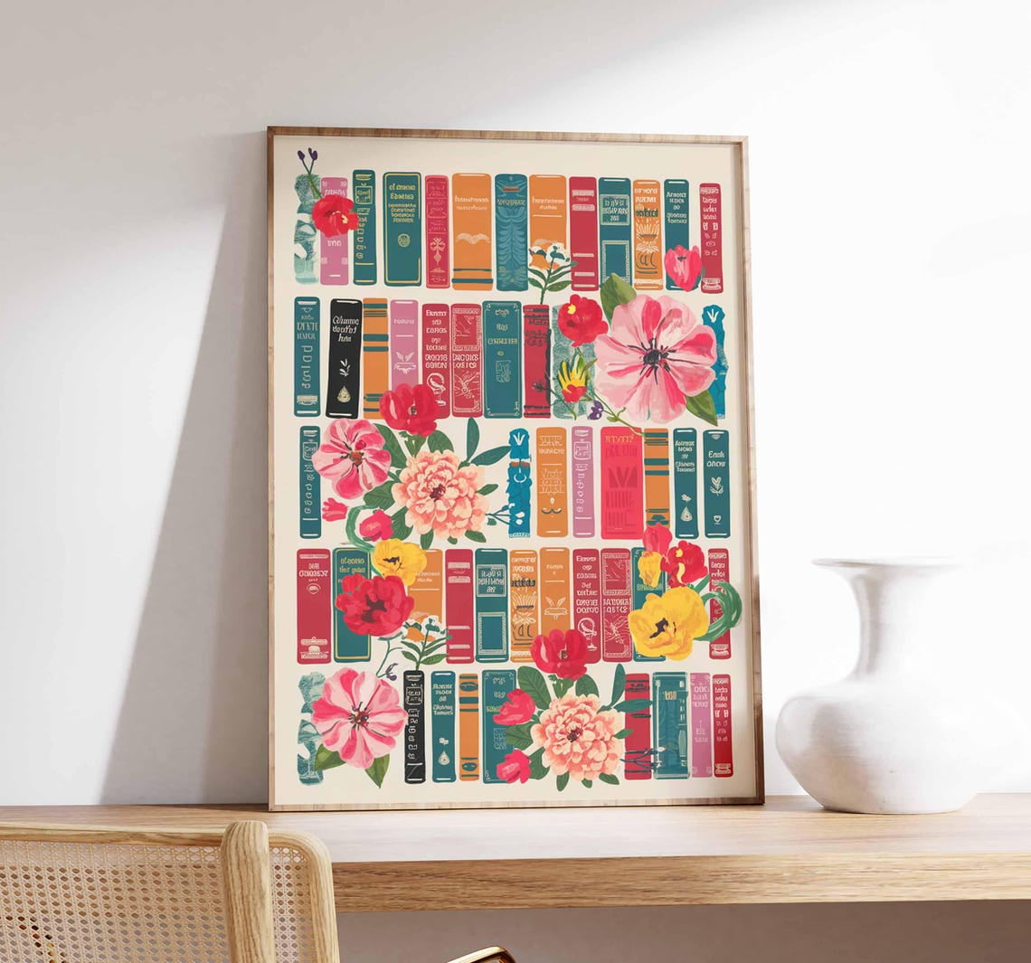 Vintage Library Poster, Book Art, Reading Poster, Book Lovers Gift ...