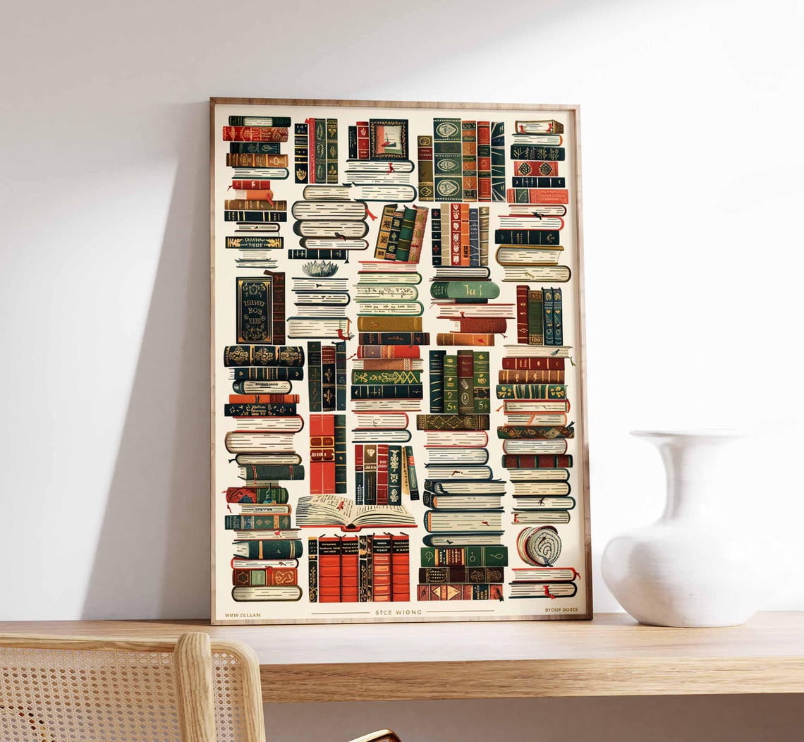 Vintage Library Poster, Book Art, Reading Poster, Book Lovers Gift ...