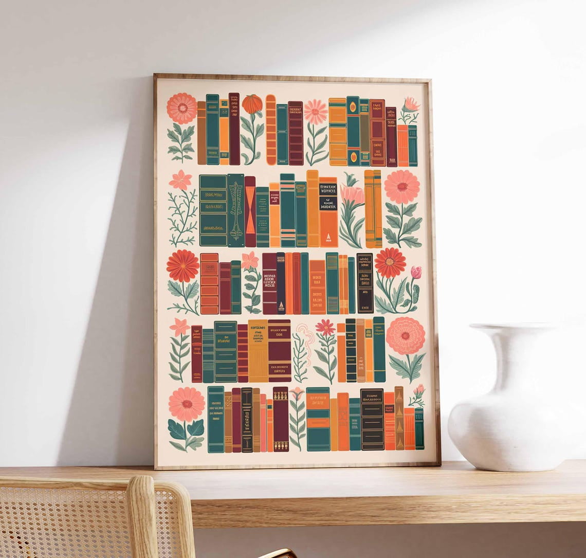 Vintage Library Poster, Book Art, Reading Poster, Book Lovers Gift ...