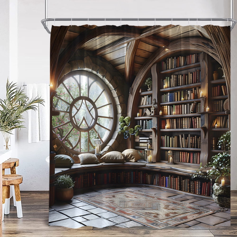 Vintage Library Shower Curtain Medieval Study Room Antique Castle Magic ...
