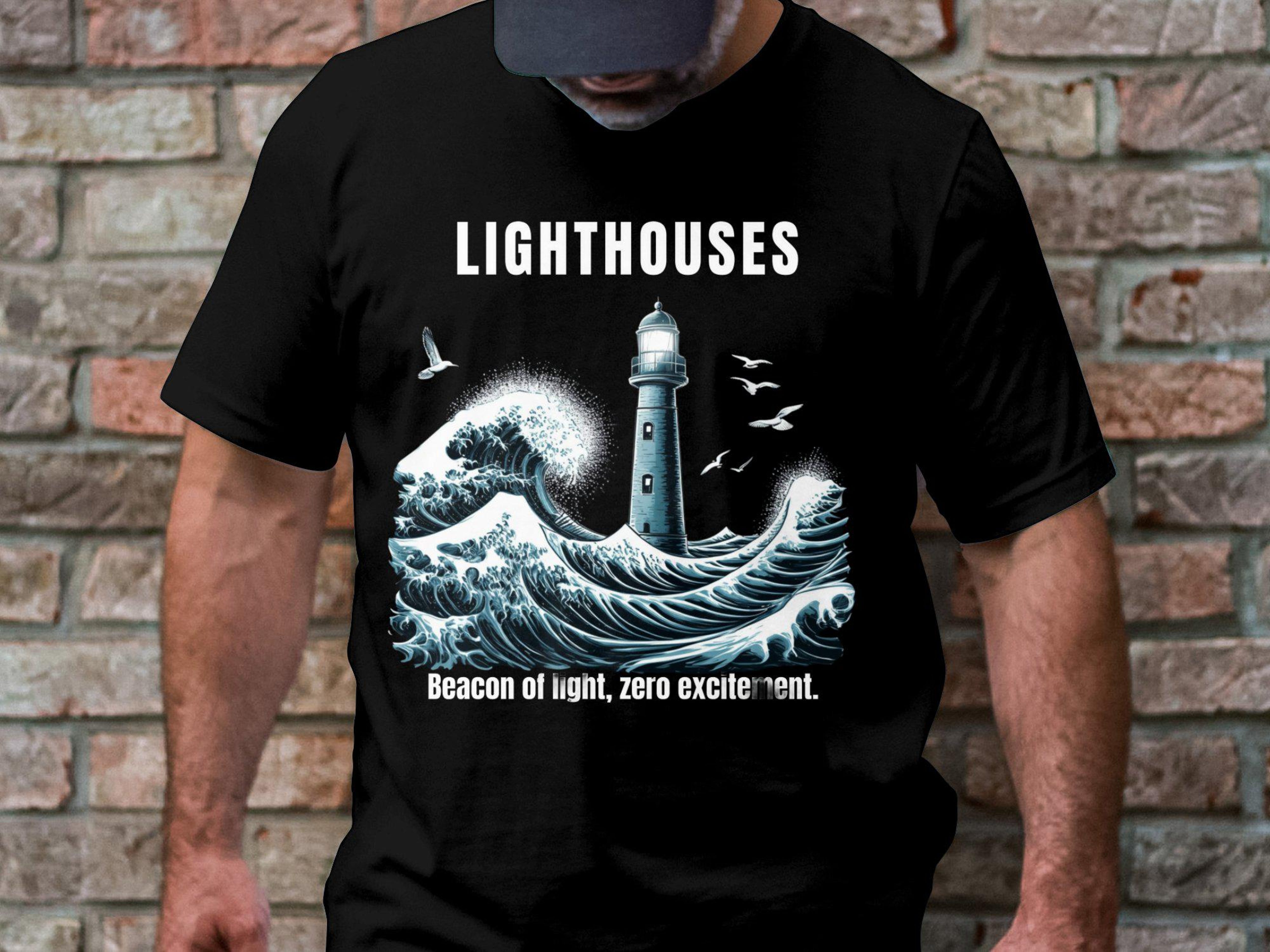 Vintage Lighthouse Ocean Wave Graphic T-Shirt, Nautical Themed Shirt ...