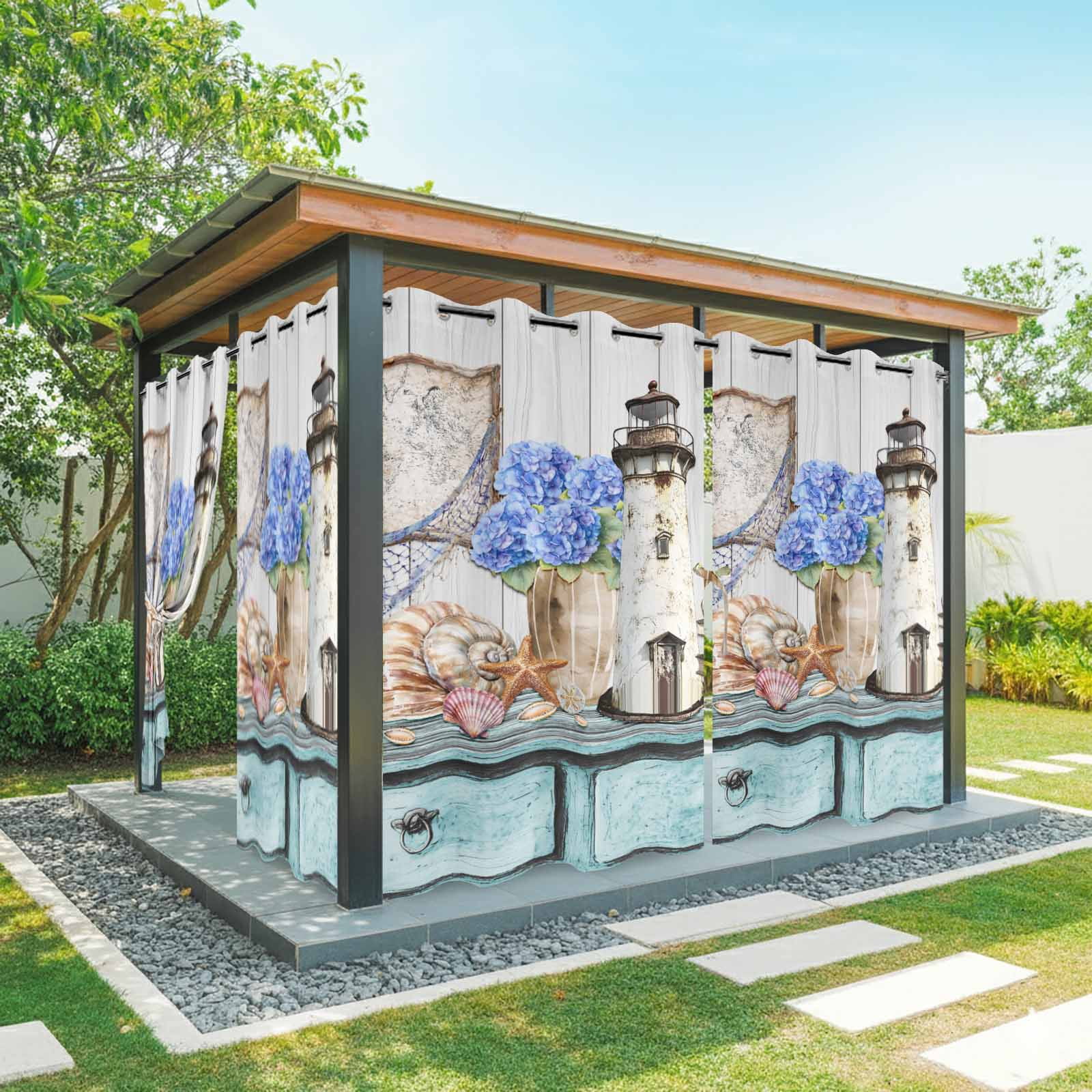 Vintage Lighthouse Outdoor Curtains for Patio Waterproof, Anchor Book ...