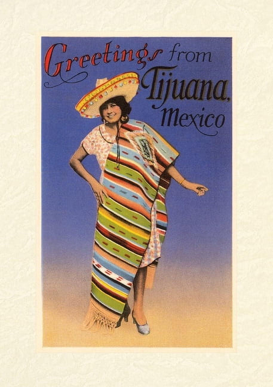 Vintage Lined Notebook Greetings from Tijuana, Senorita in Serape ...