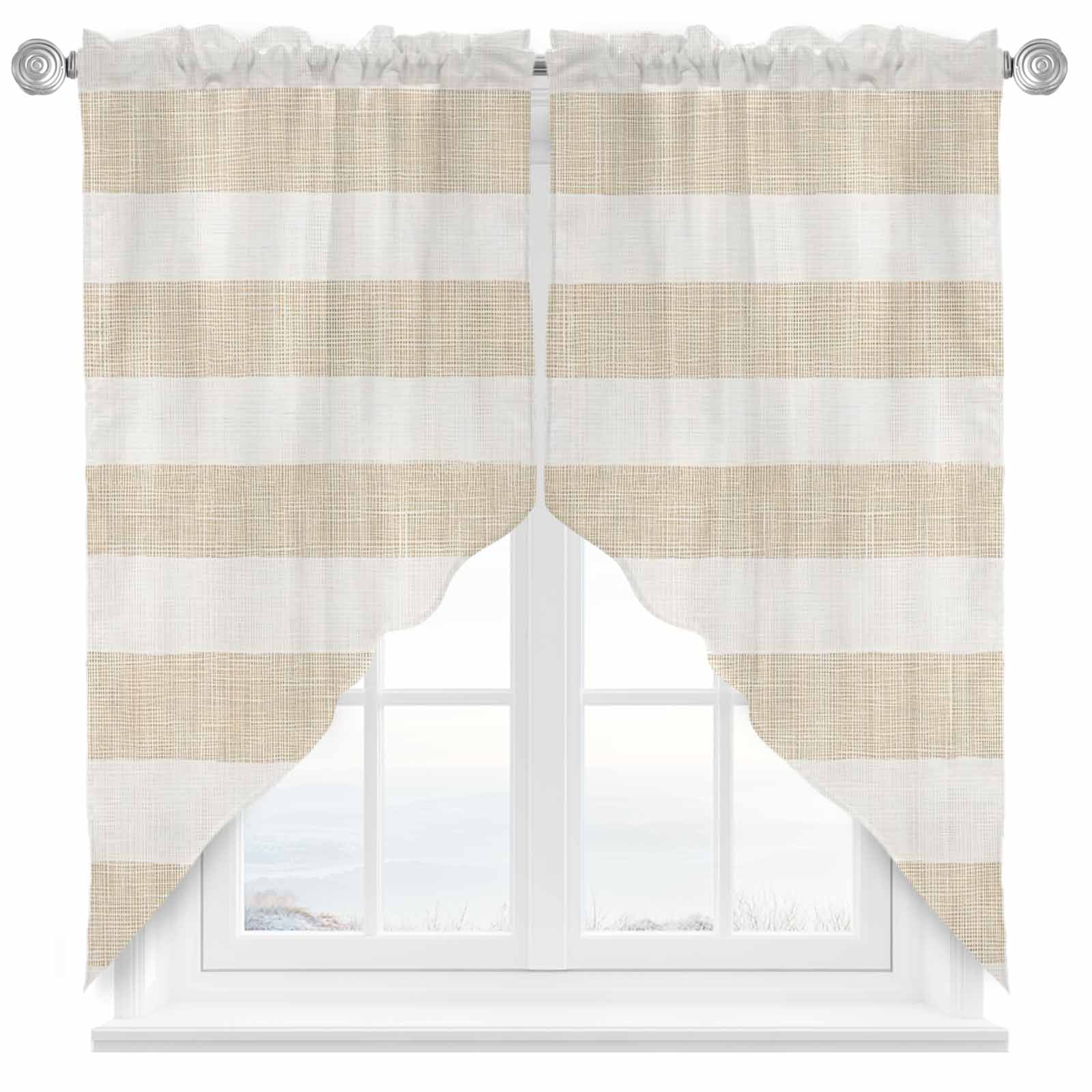 Vintage Linen Swag Valances for Windows 2 Pack Striped Beige Theme ...