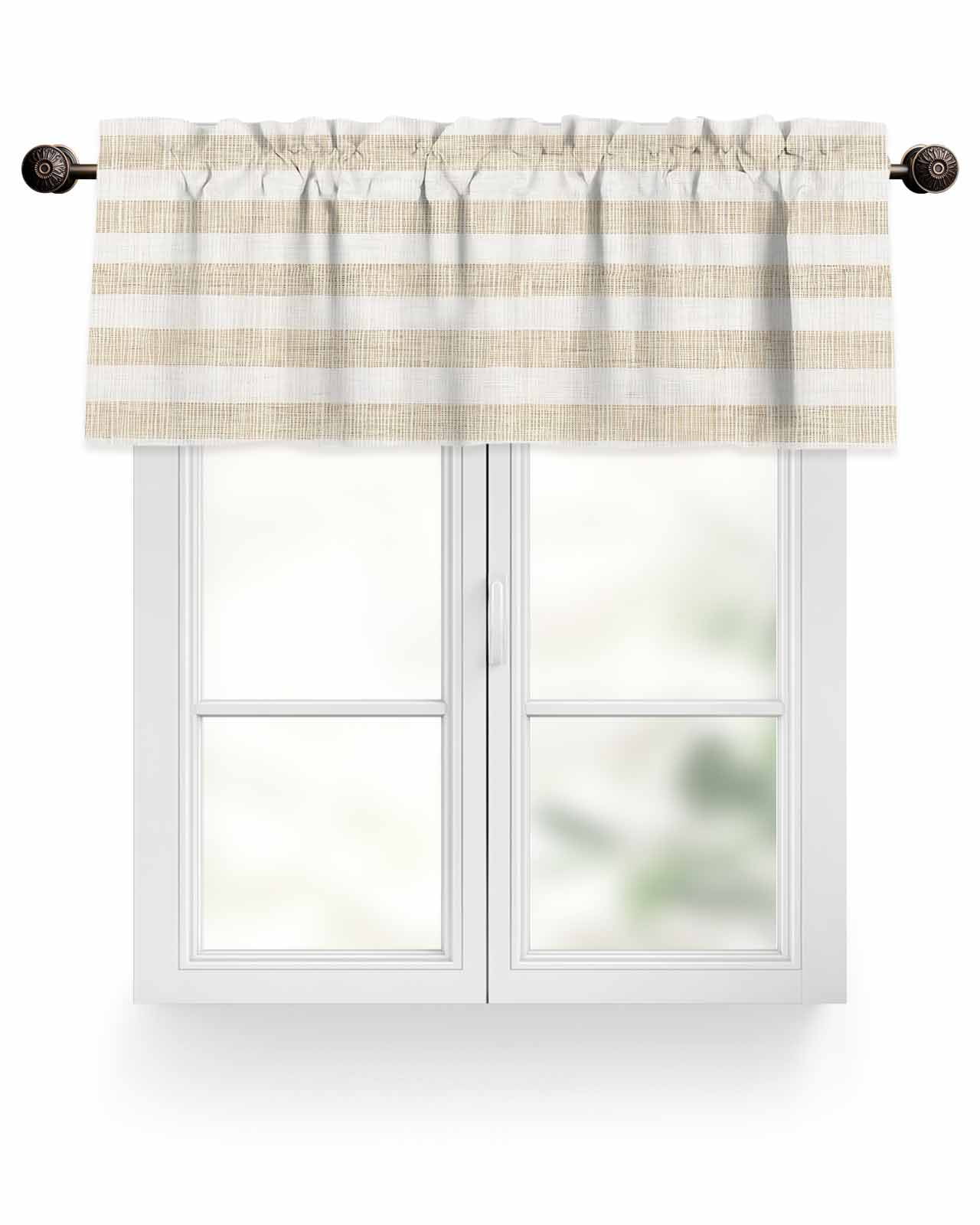 Vintage Linen Valances for Windows Striped Beige Theme Farmhouse ...