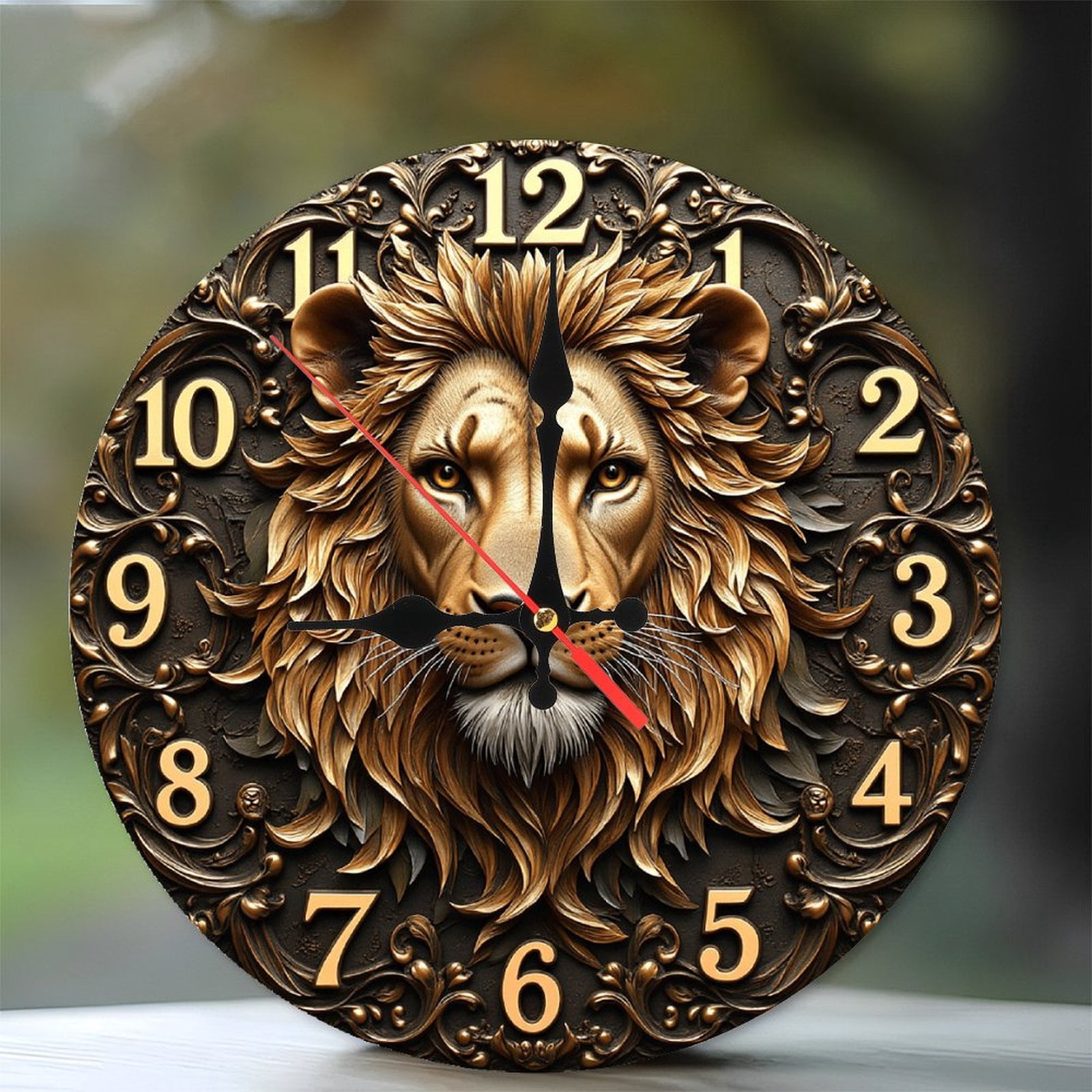 Vintage Lion Clock 10-Inch Silent Wooden Wall Clock, Battery Operated ...