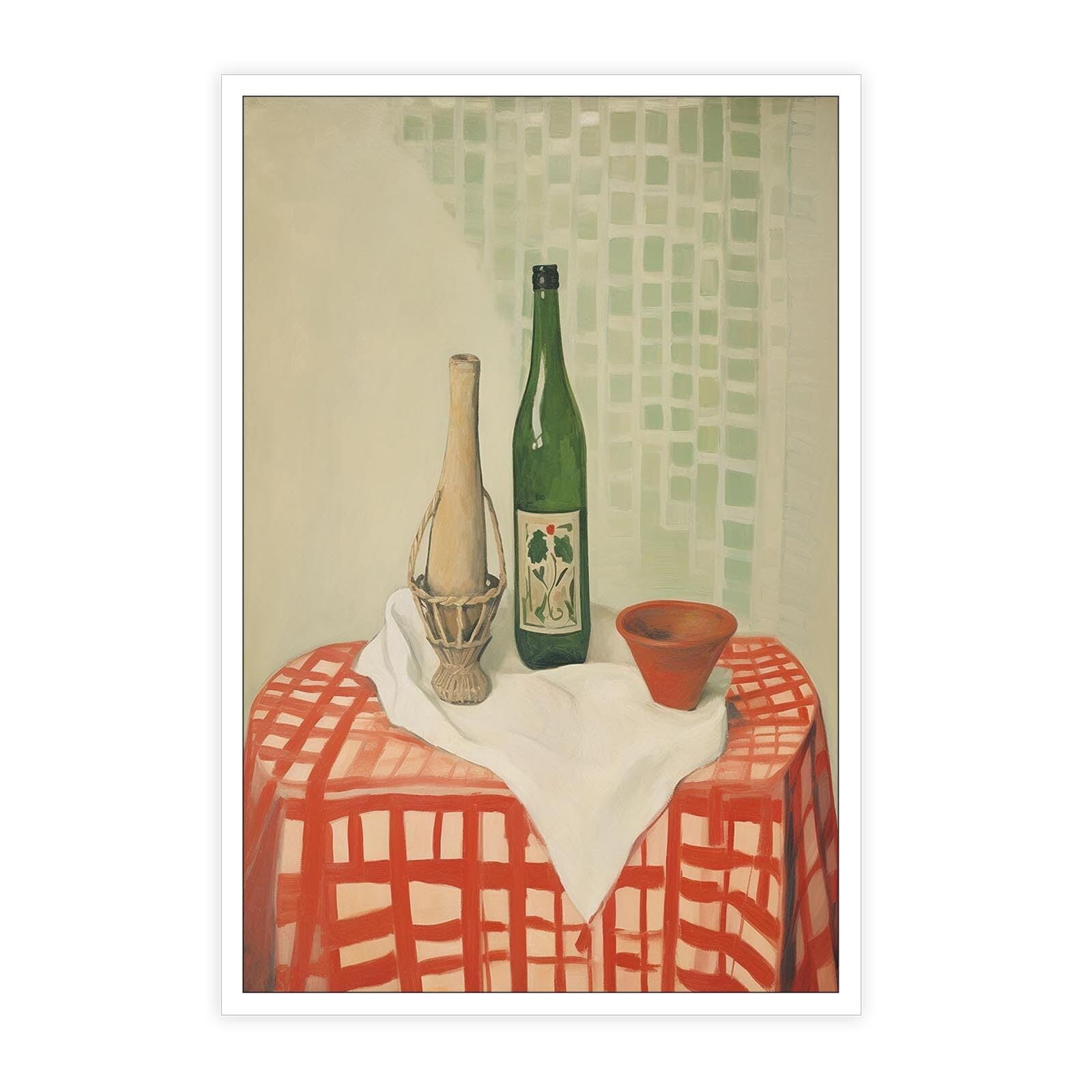 Vintage Liquor Canvas Wall Art Sake and Bottle on the table Poster ...