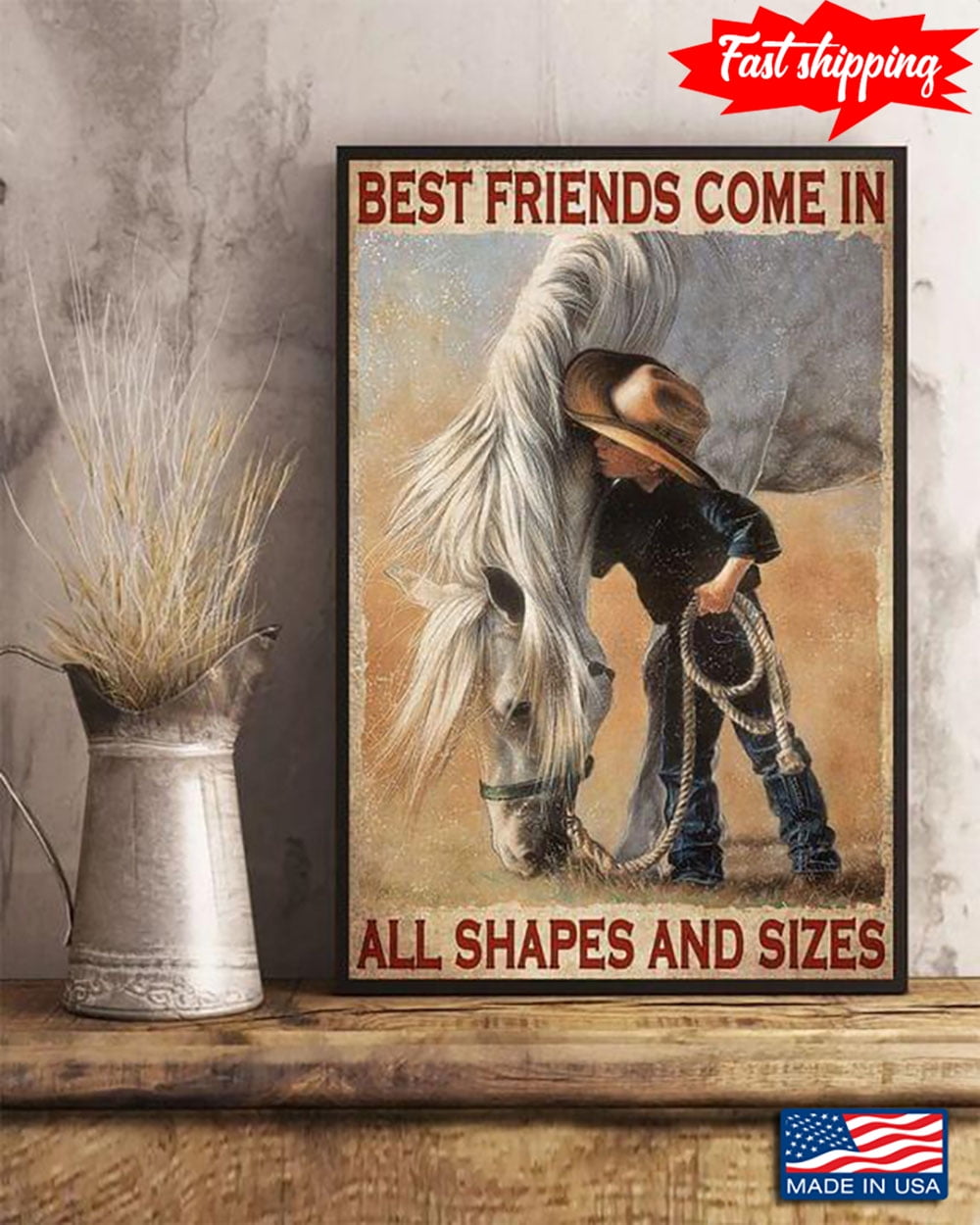 Vintage Little Cowboy Kissing White Horse Best Friends Come In All ...