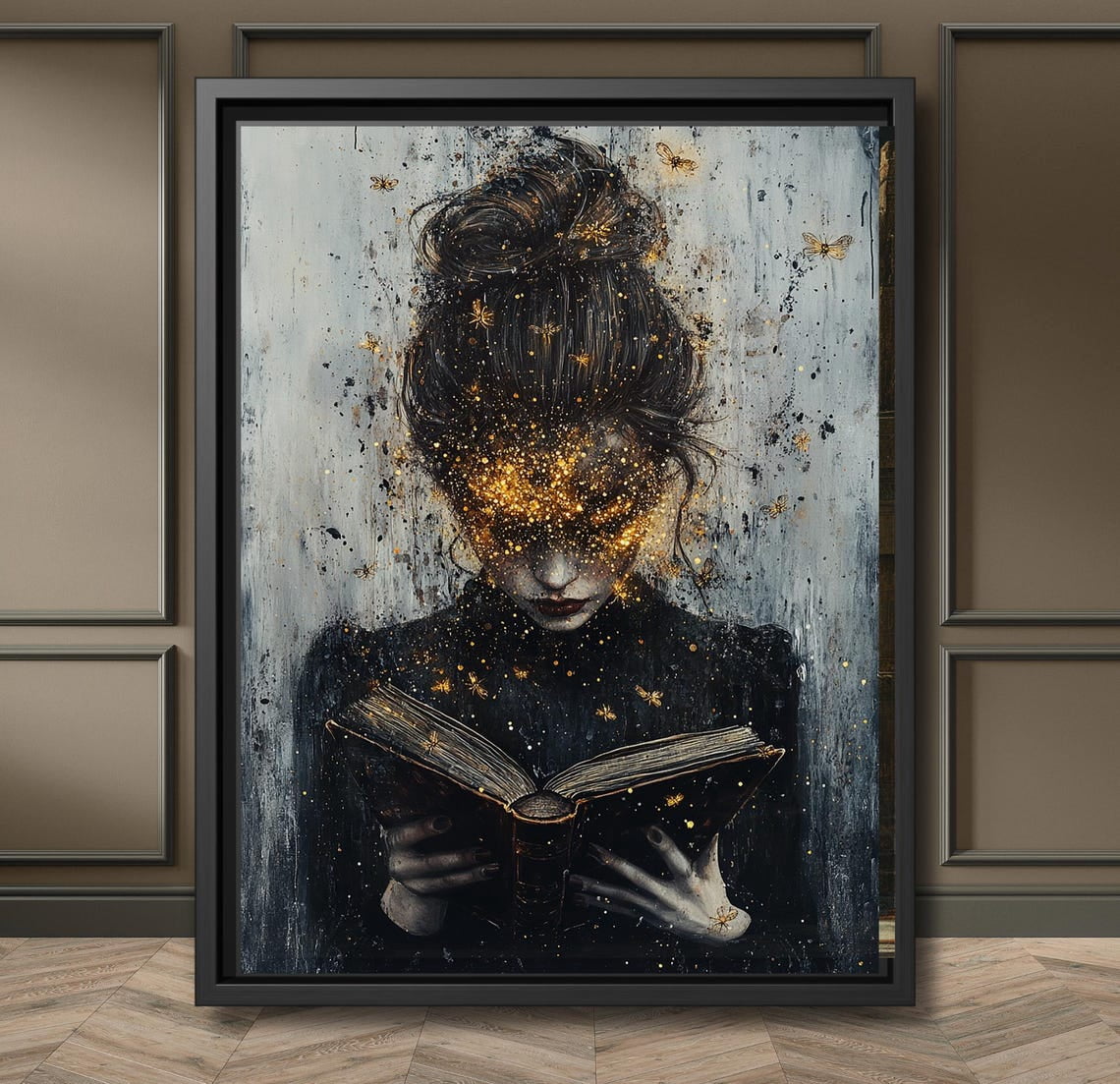 Vintage Little Woman Reading Moody Gothic Wall Art, Surreal Dark ...