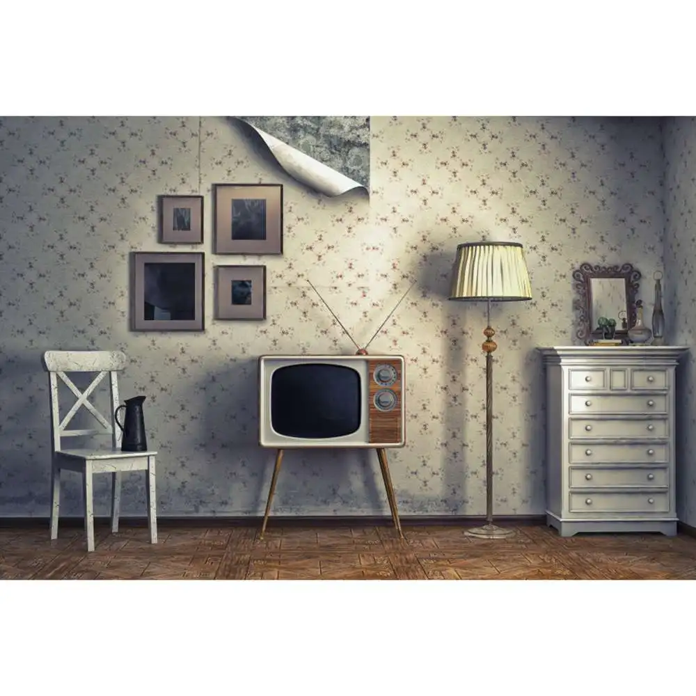 Vintage Living Room Fireplace Western Photography Backdrop 3D Product ...