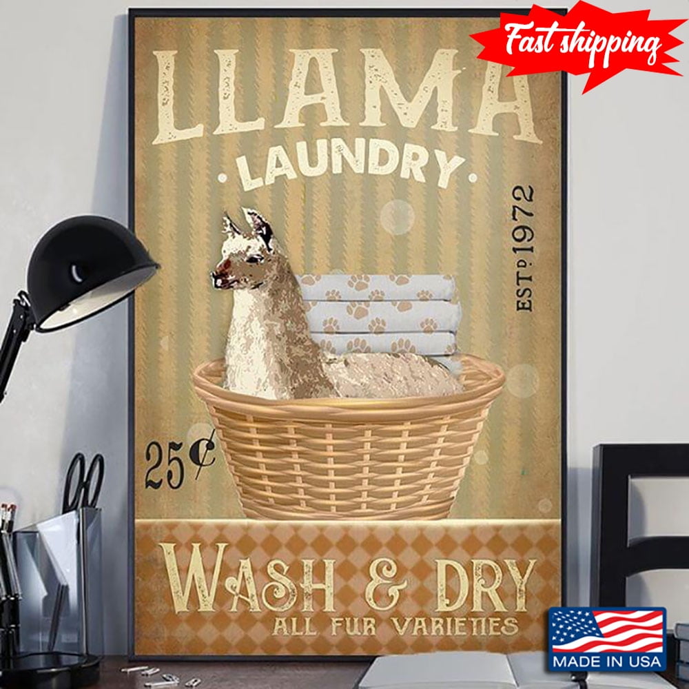Vintage Llama Laundry Est. 1972 Wash & Dry All Fur Varieties 24 x 36 ...