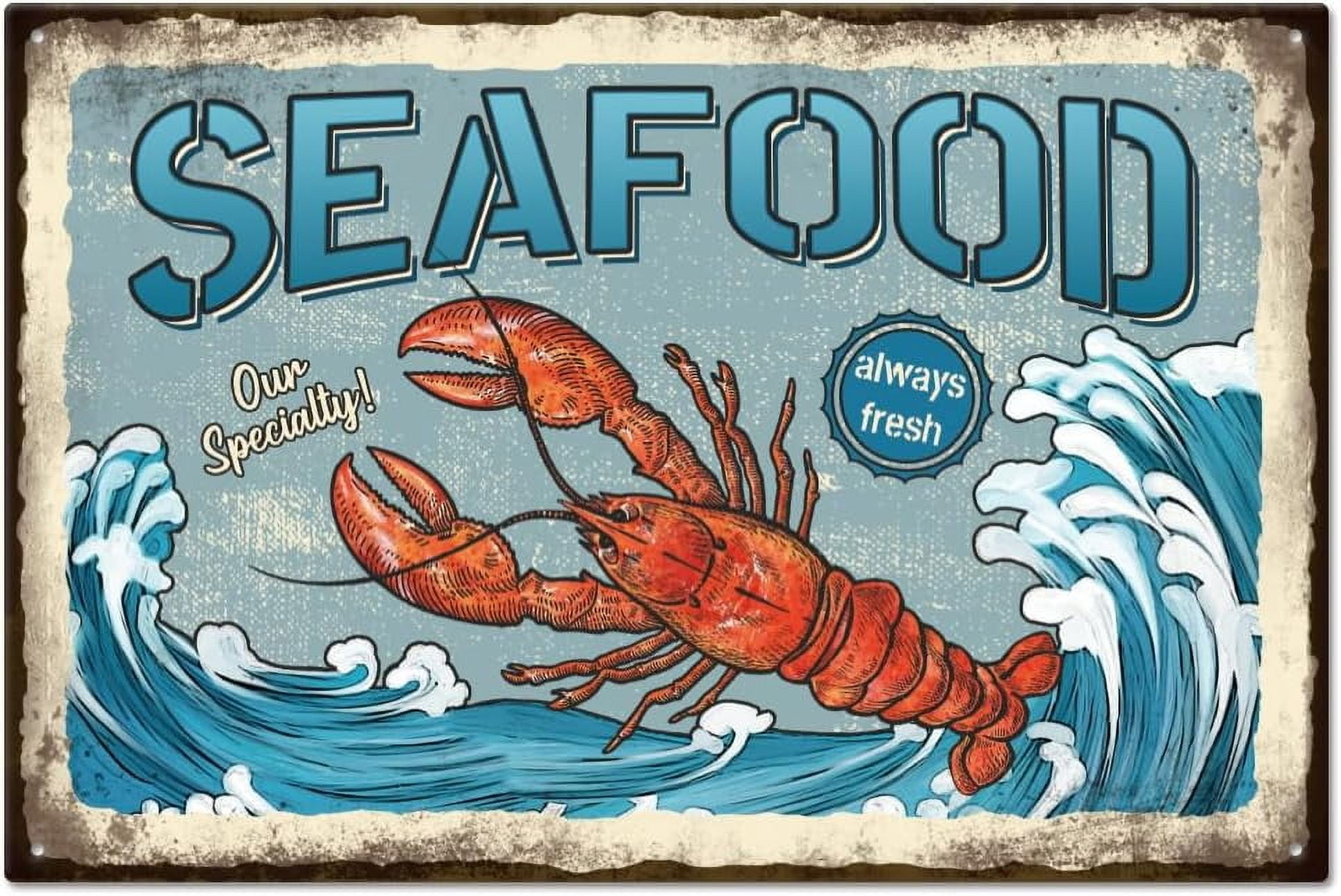 Vintage Lobster and Seafood Funny Word Metal Tin Sign for Garage Man ...