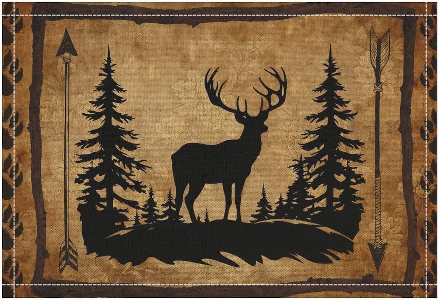 Vintage Lodge Placemat Set of 6, Rustic Farmhouse Retro Forest Wildlife ...