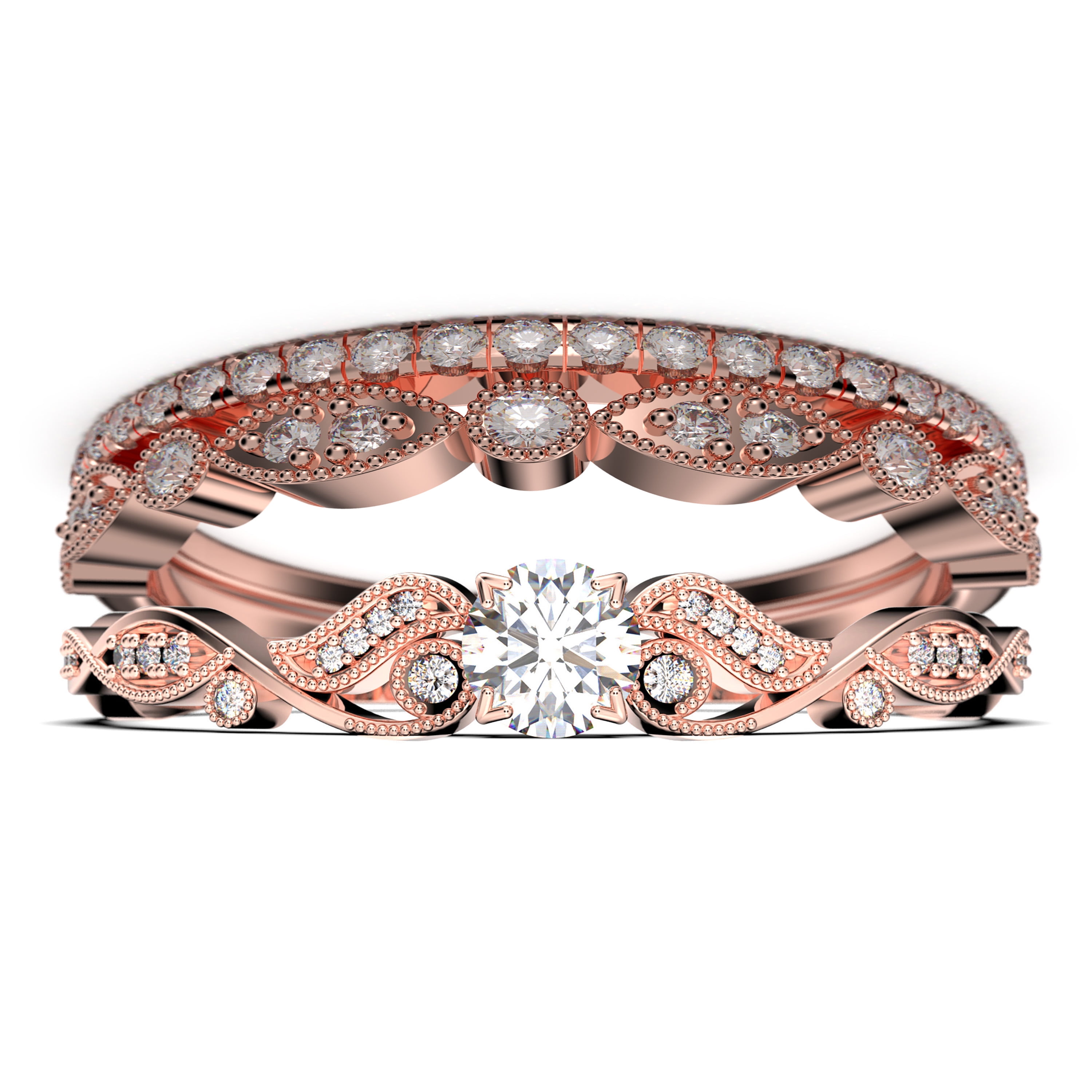 Vintage Look Boho & hippie 1.75 Carat Round Cut Diamond Moissanite Engagement Ring, Wedding Ring ...