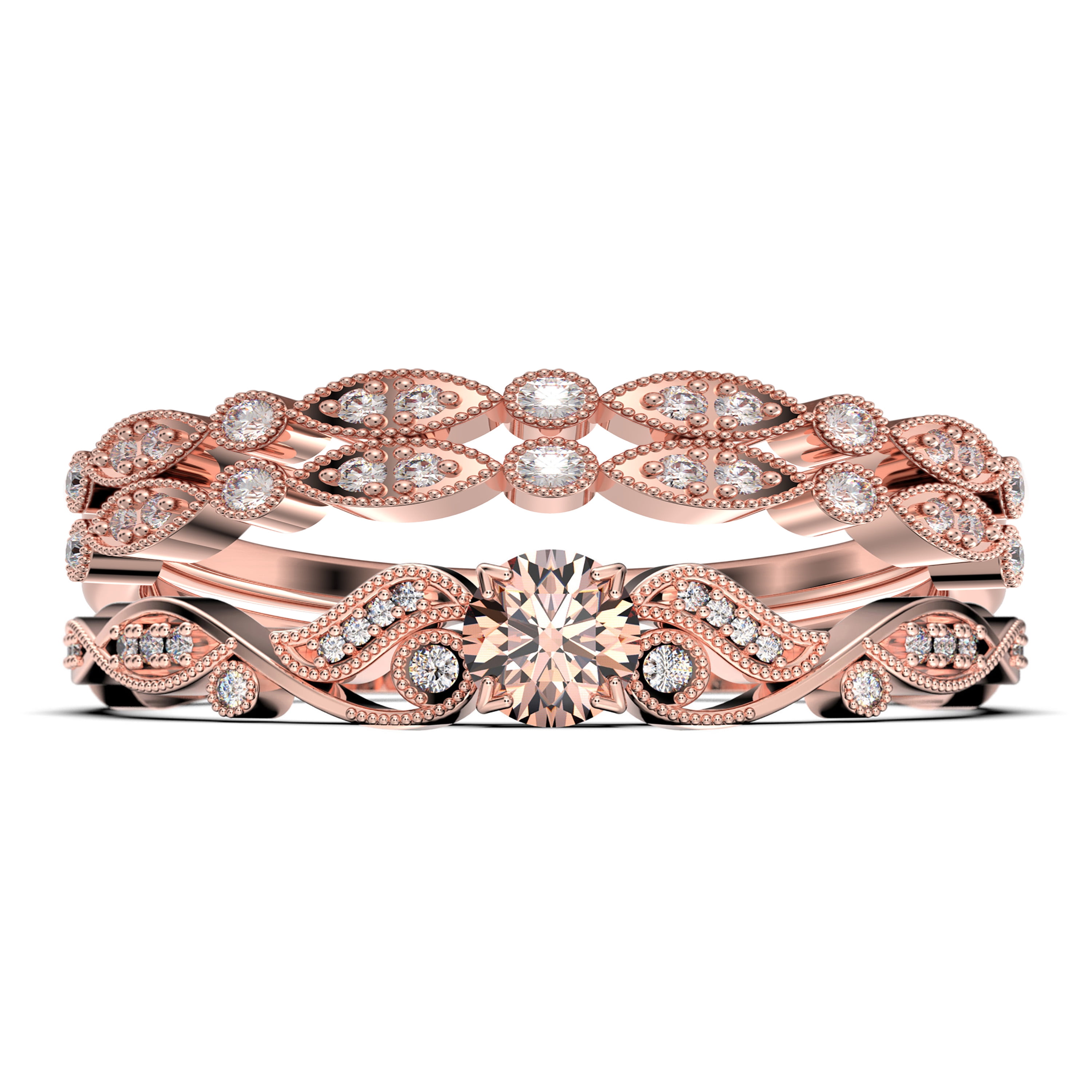 Vintage Look Boho & hippie 1.75 Carat Round Cut Morganite And Diamond ...