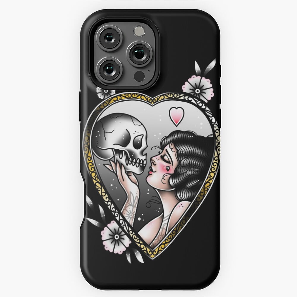 Vintage Lovers Lady Skeleton Tattoo Phone Case for iPhone 16 15 14 13 ...