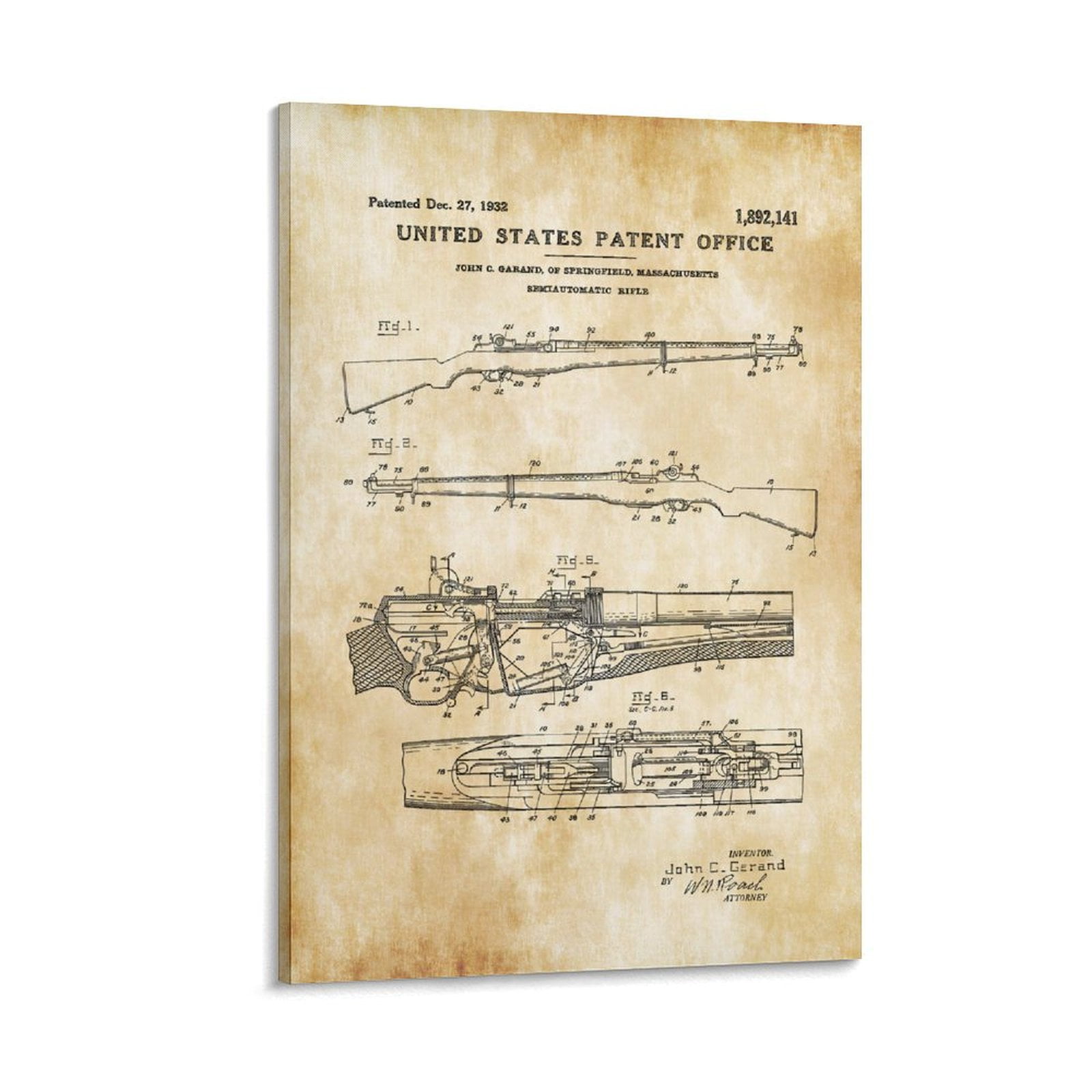 Vintage M1 Garand Rifle Gun Patent Posters & Prints Room Aesthetic ...