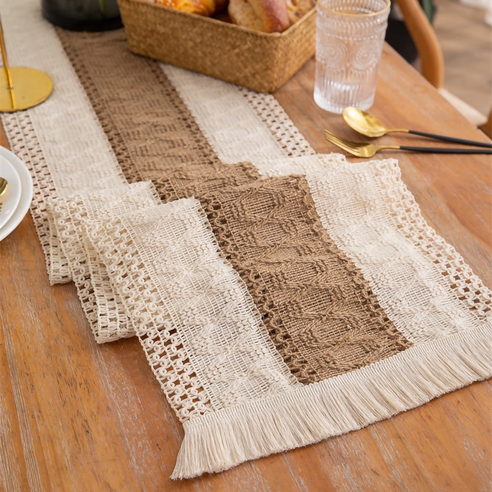 Vintage Macrame Table Runner, Elegant Bohemian Decor with Tassel ...