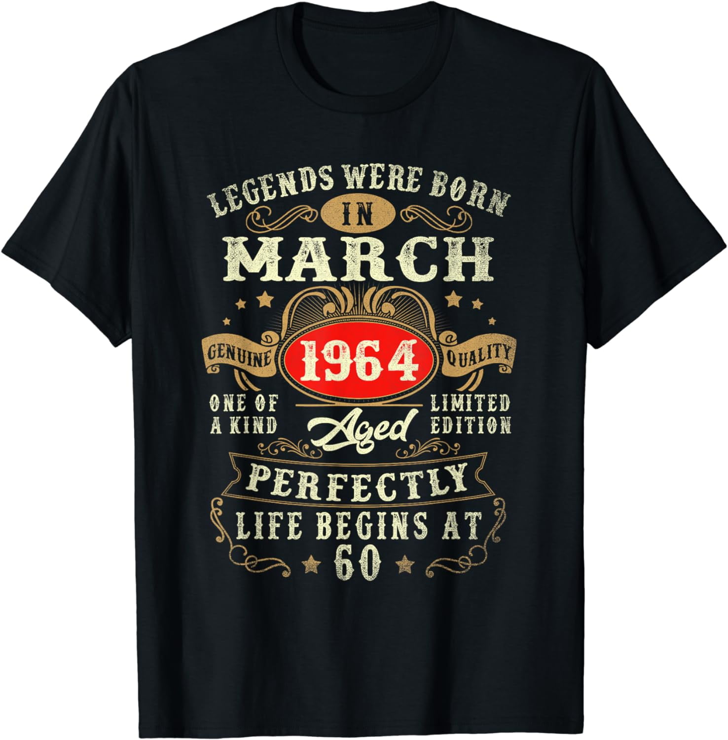Vintage Made In March 1964 60th Birthday Men 60 Year Old T-Shirt ...