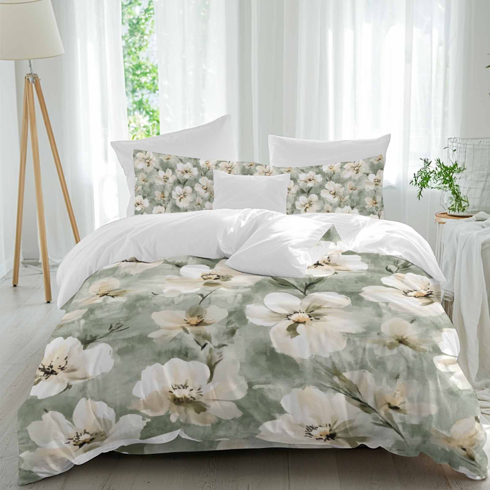 Vintage Magnolia Duvet Cover Set Full Size White Blooming Flower Oil ...