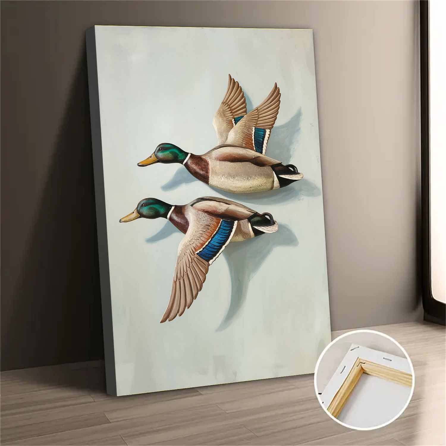 Vintage Mallard Ducks Canvas Wall Art Abstract Modern Aesthetic Print for Bedroom, Living Room ...