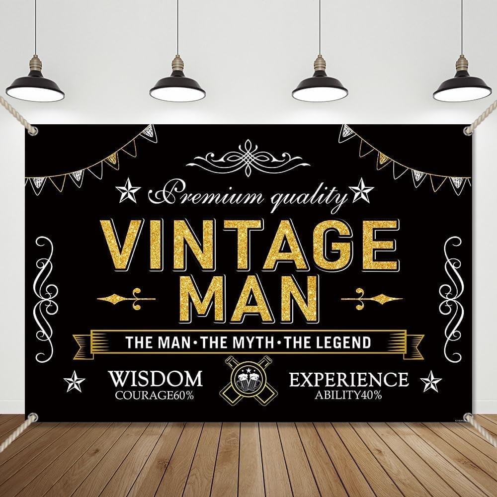 Vintage Man Backdrop for Birthday Party Black and Gold Men Birthday ...