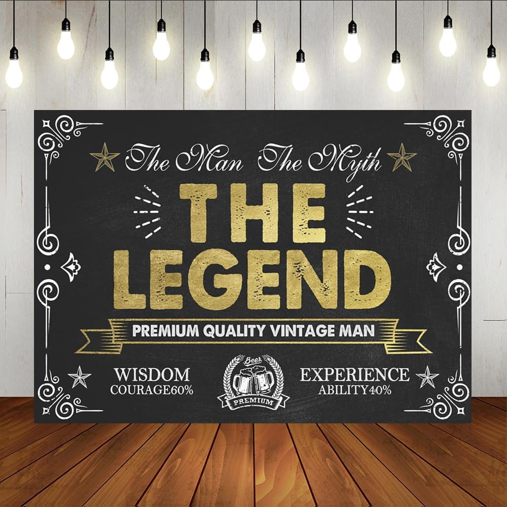 Vintage Man Birthday Backdrop Decorations for Men Black Gold Themed ...