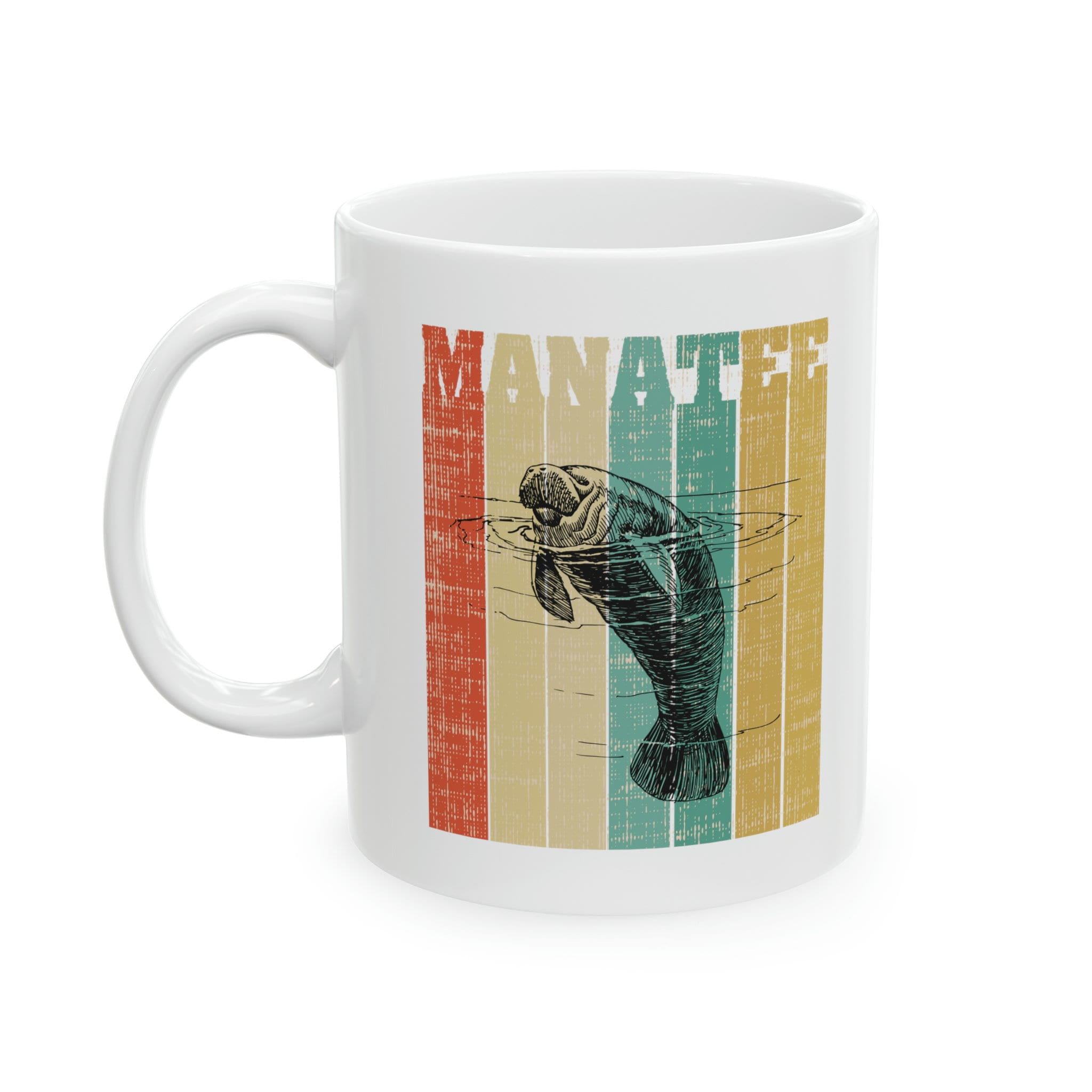 Manatee 11 oz Coffee Mug - Retro Ocean Wildlife White Ceramic Gift ...