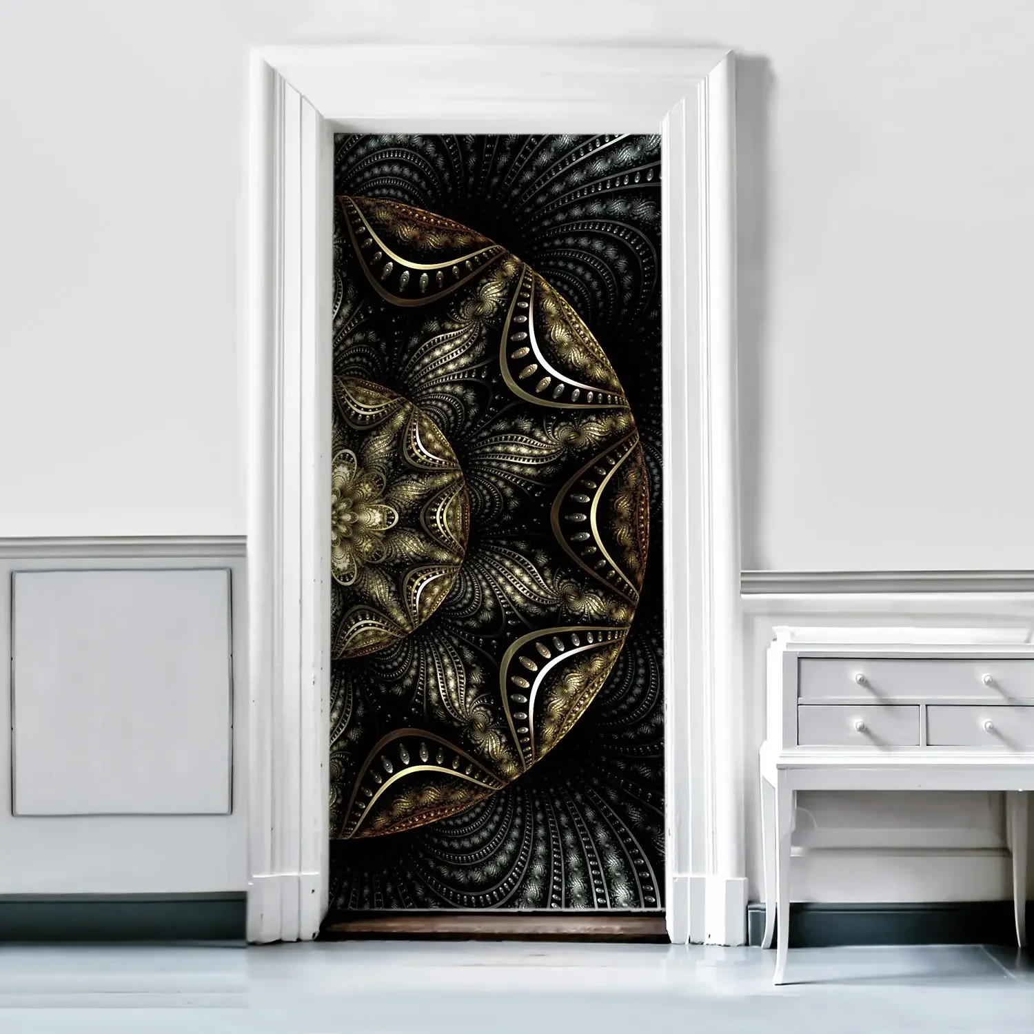 Vintage Mandala Flower Door Stickers Boho Floral Full Cover Wallpaper ...