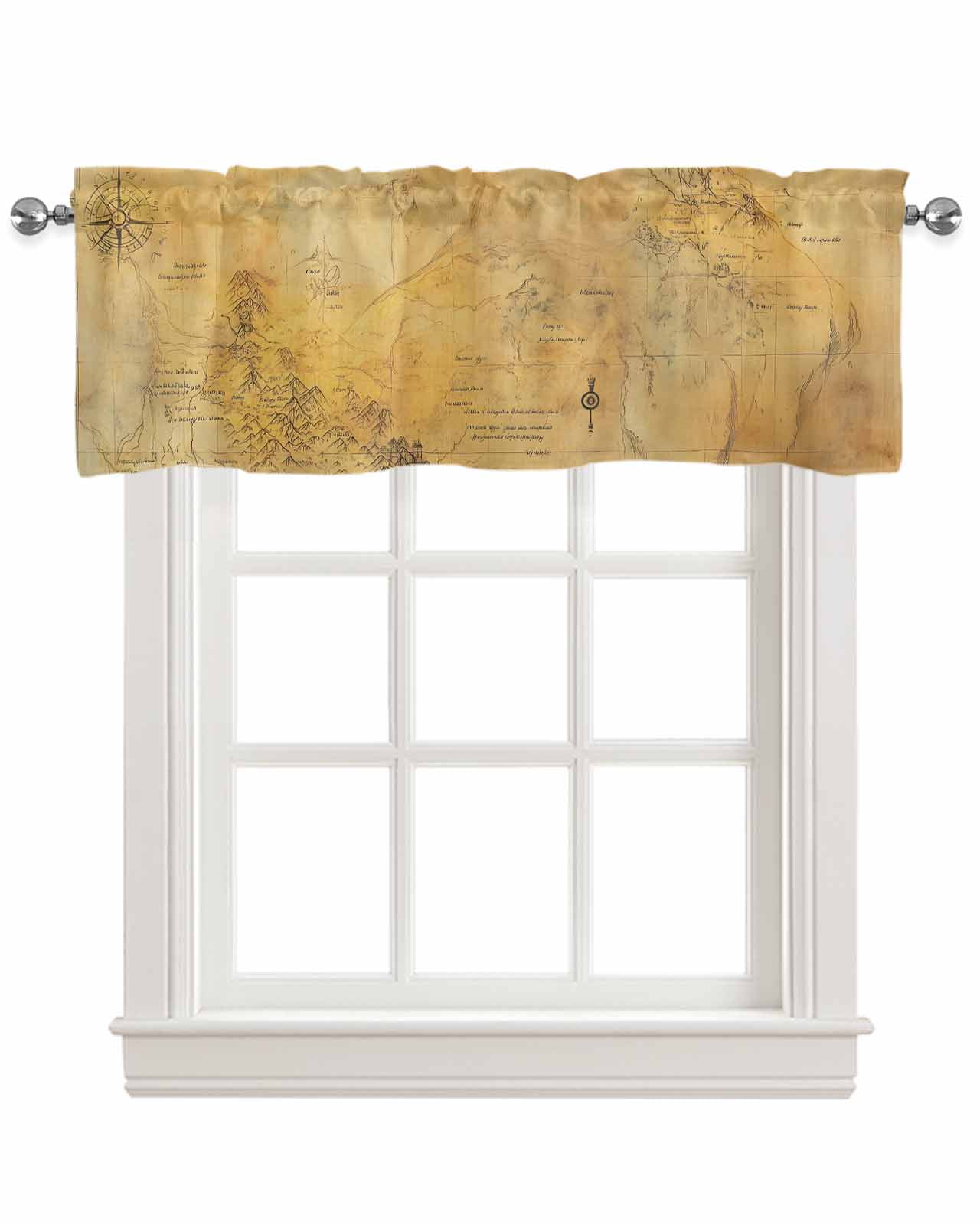 Vintage Map Kitchen Valances for Windows Farmhouse Linen Window Valance ...