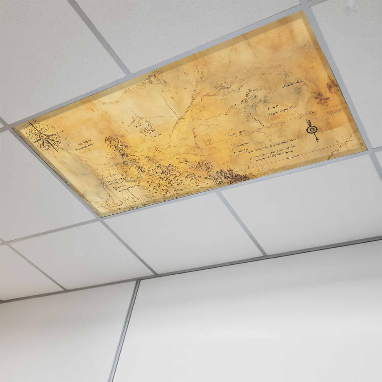 Vintage Map Magnetic Fluorescent Light Covers for Ceiling Lights 2x4Ft ...
