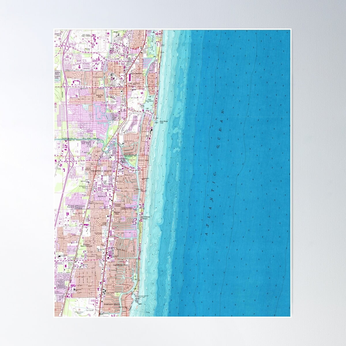 Vintage Map Of Boca Raton Florida (1962) Poster Wall Art, Modern Wall ...