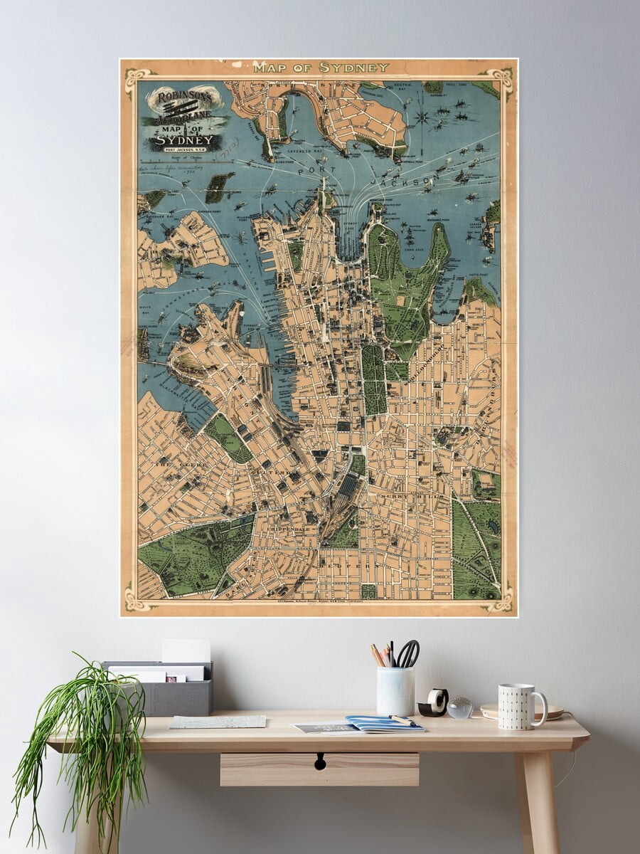 Vintage Map Of Sydney Australia (1922) Poster Wall Art, Modern Wall ...