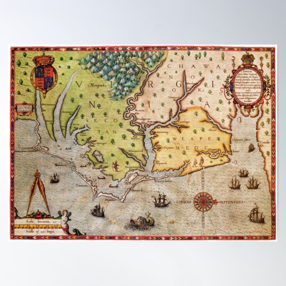 Vintage Map Of The North Carolina Coast (1591) Poster Wall Art, Modern ...